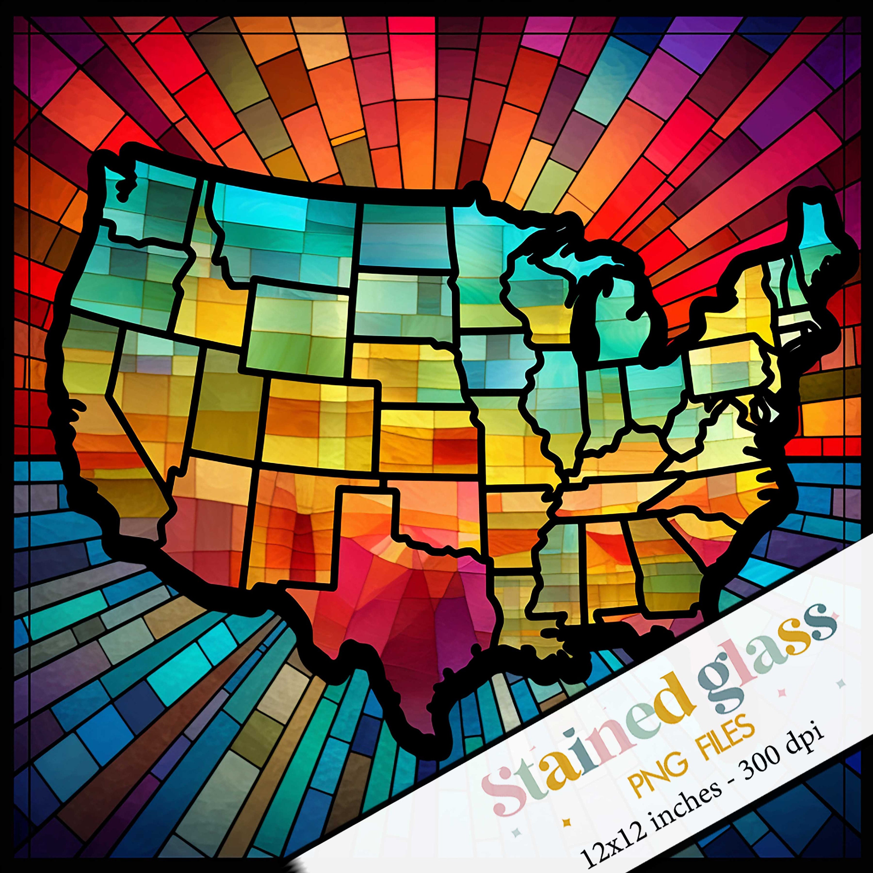 Stained Glass USA Map Png Sublimation Faux Stained Glass - Etsy