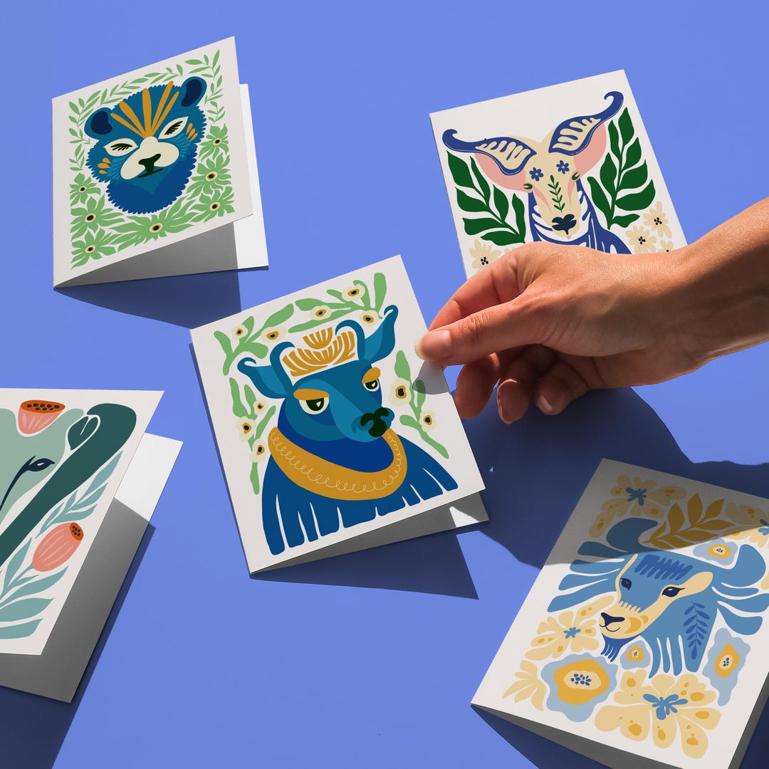 Safari Animals Card Set: Modern Folk Style (PDF Printable, 5x7, Pack of ...