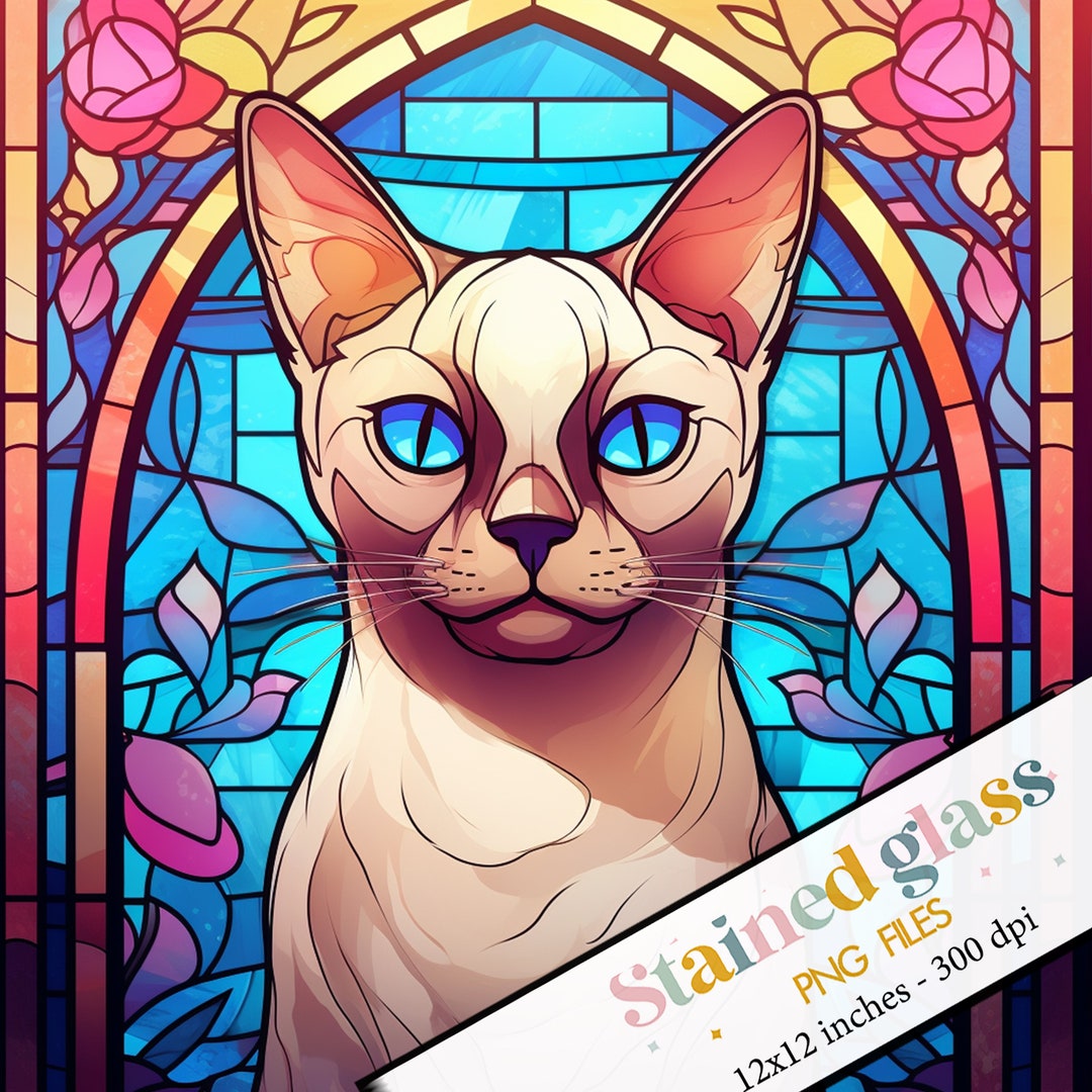Stained Glass Cute Siamese Cat Sublimation Design Stained - Etsy