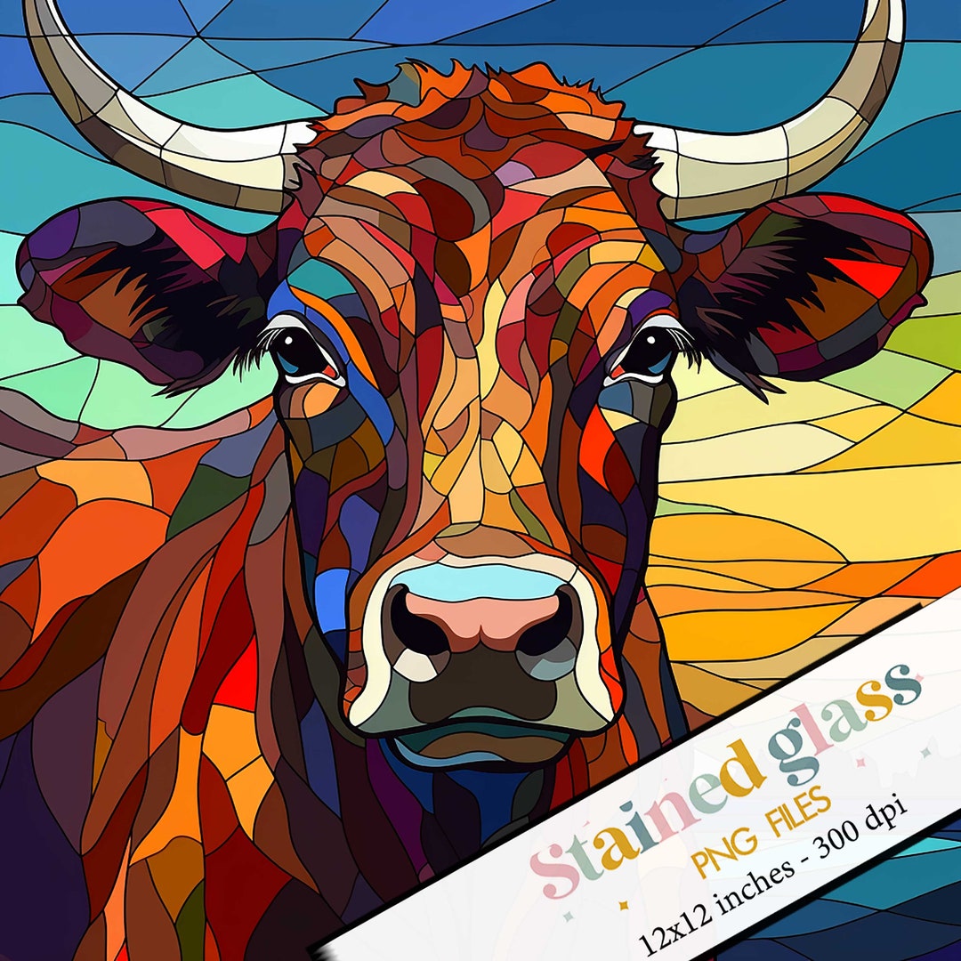 Cow Stained Glass Sublimation Cow Digital Design Stain Glass - Etsy