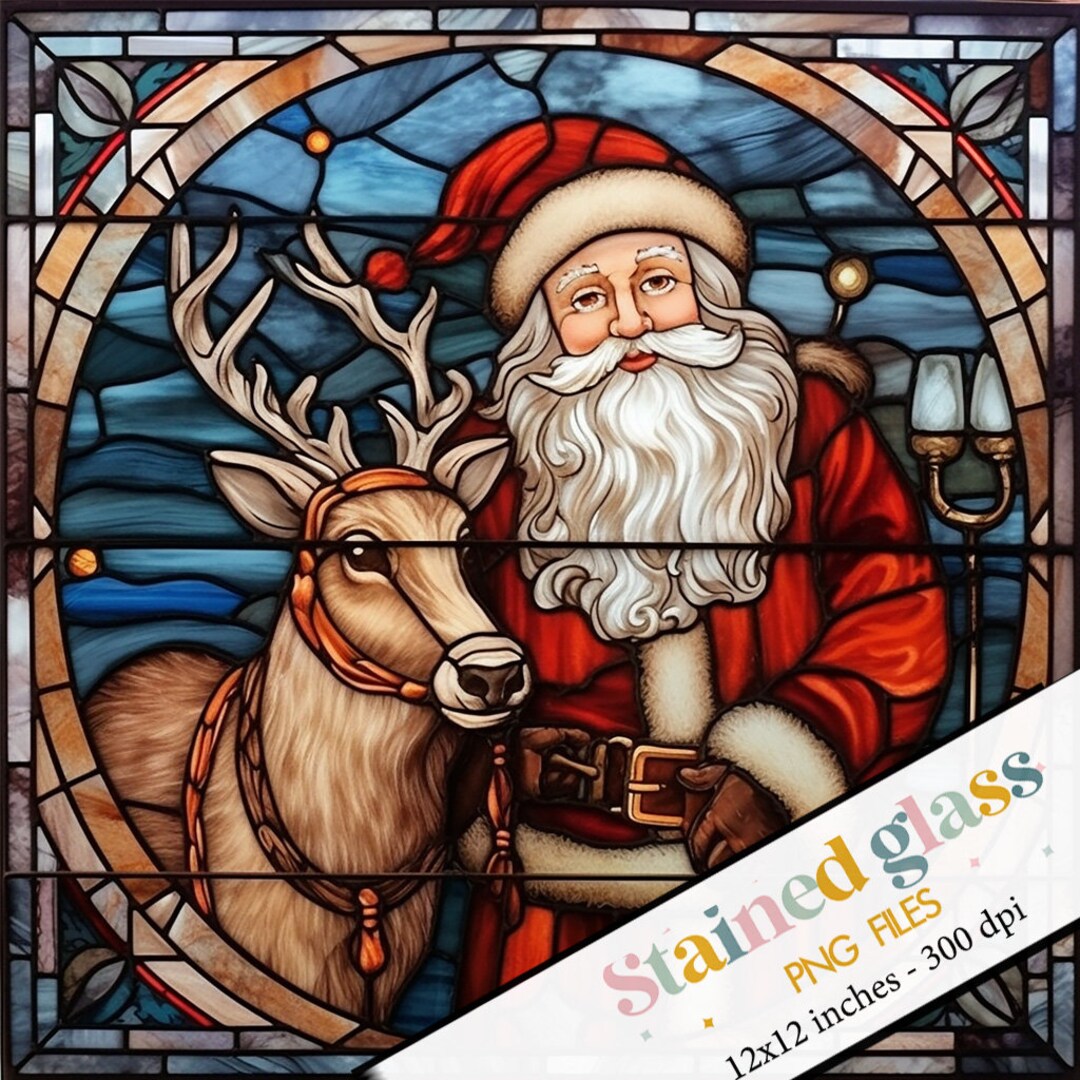 Stained Glass Santa Claus PNG Sublimation, Faux Stained Glass, Tumbler ...