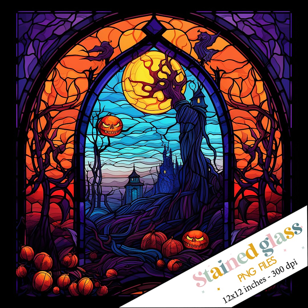 Halloween Stained Glass Png, Stained Glass Template, Faux Stained Glass ...