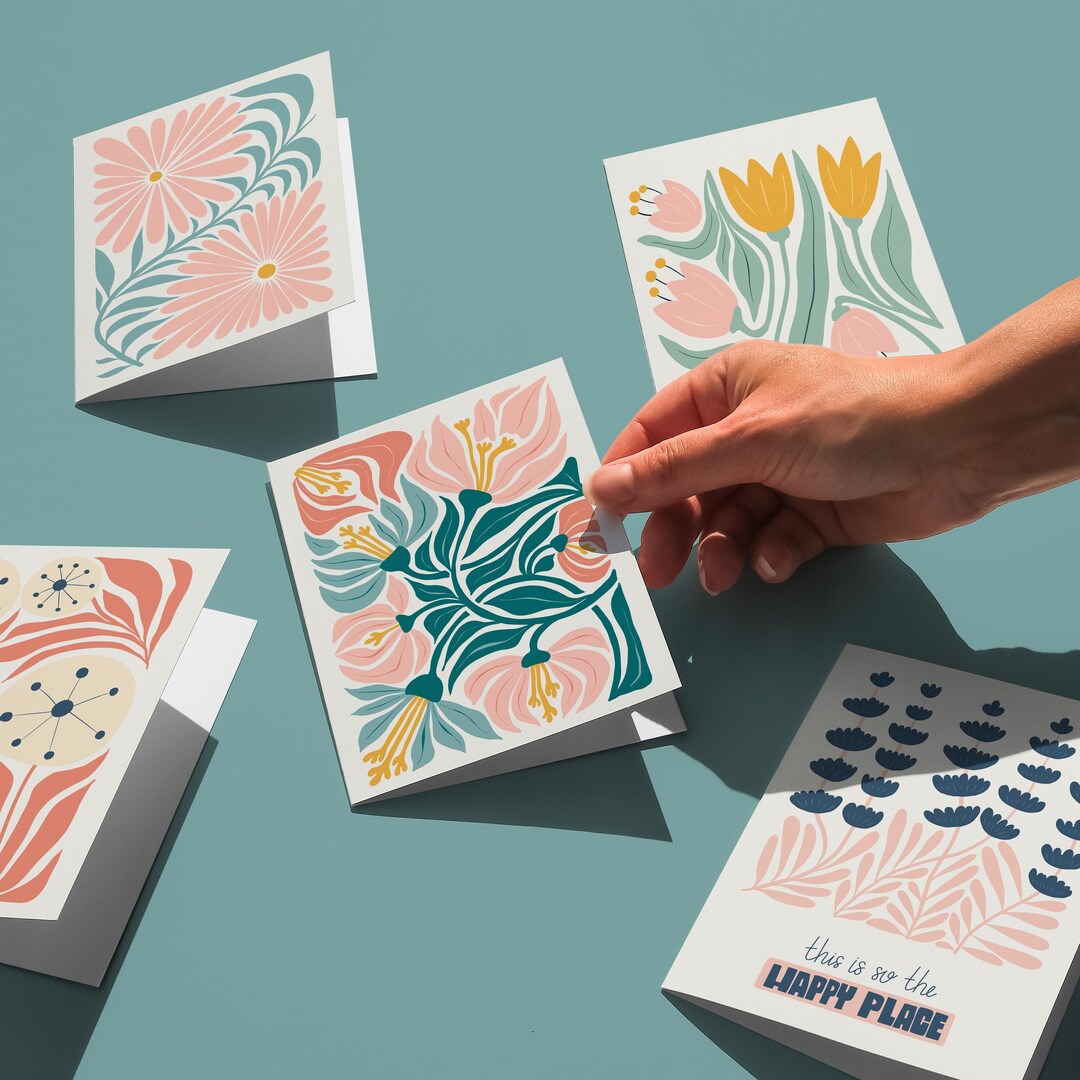 Botanical Note Cards Pack, Floral Cards Multipack, Abstract Floral Note ...