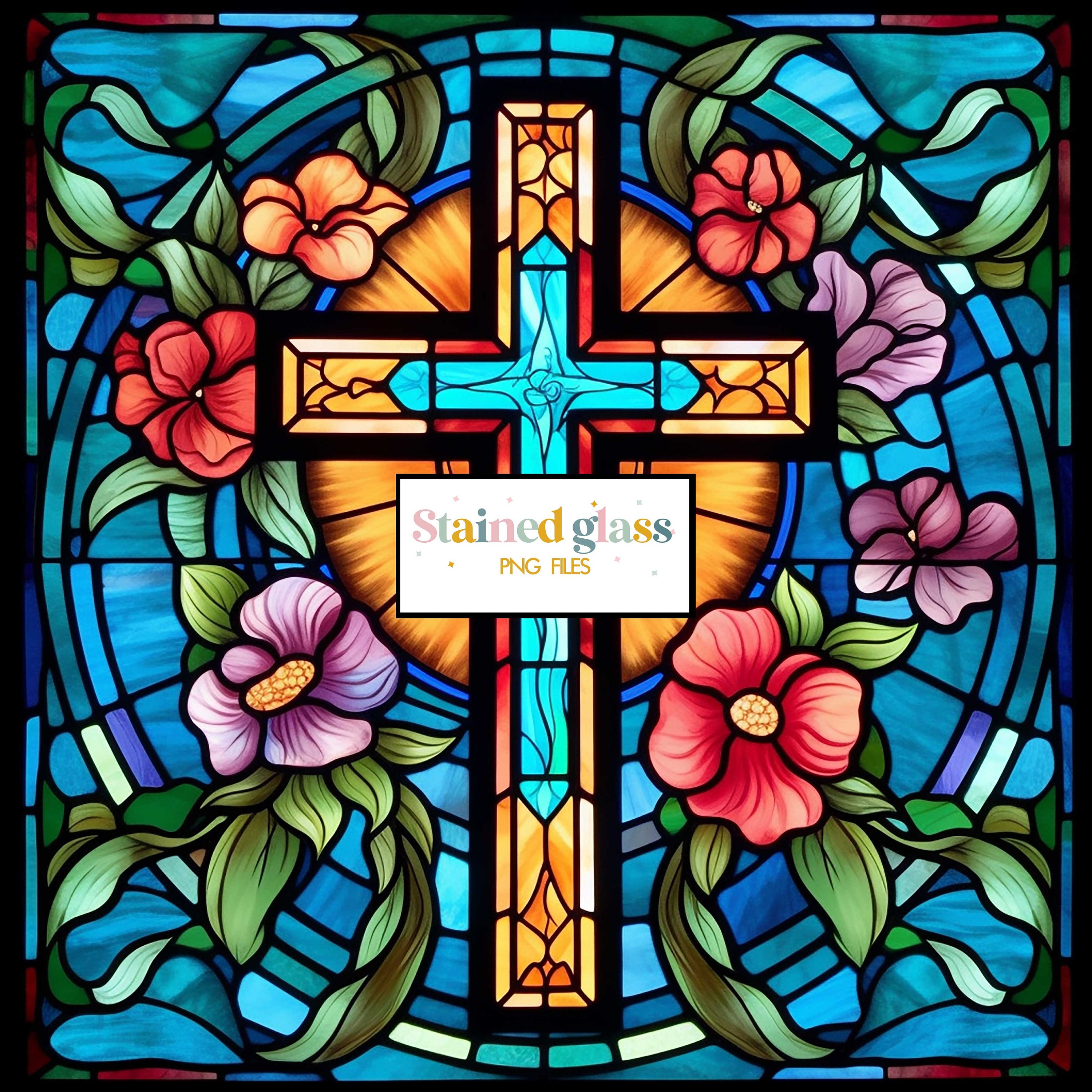 Flower Cross Stained Glass Sublimation Stained Glass Bundle - Etsy