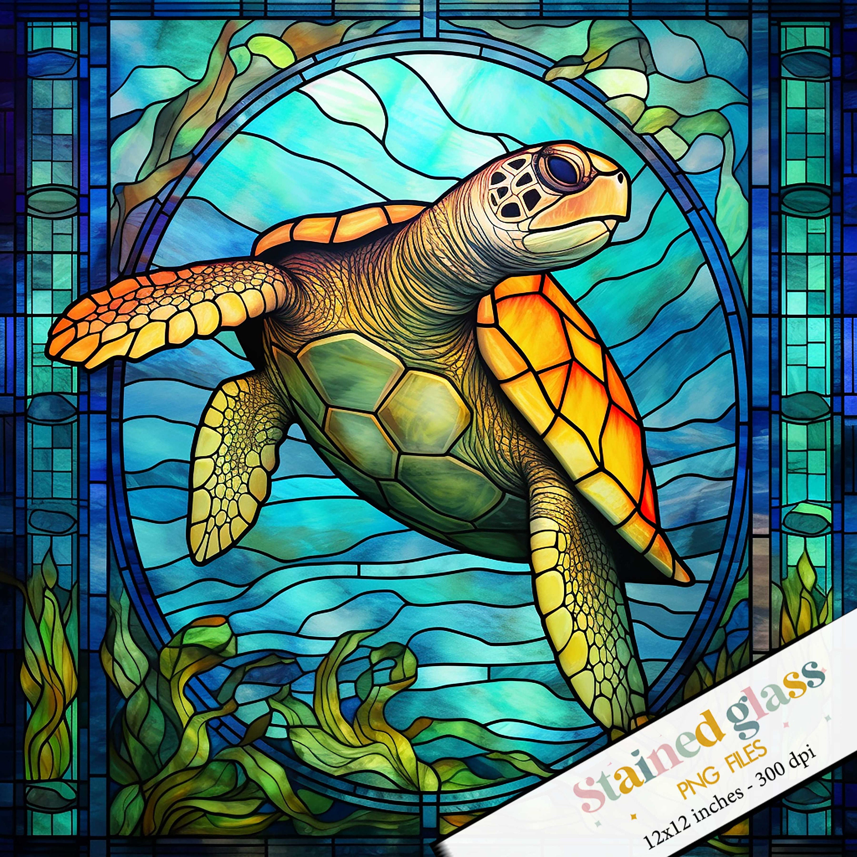 Stained Glass Sea Turtle Sublimation Design Turtles Stained Etsy