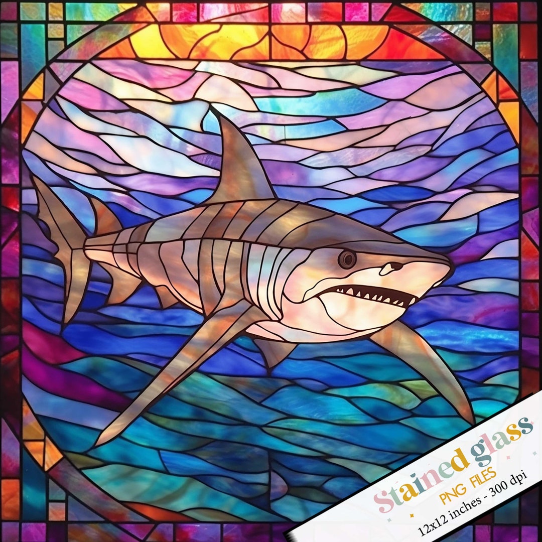 Shark Stained Glass Pattern Png, Stained Glass Sublimation Designs ...