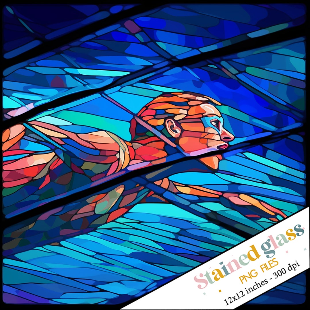 Swimmer Stained Glass Sublimation, Sports Stained Glass, Stained Glass ...