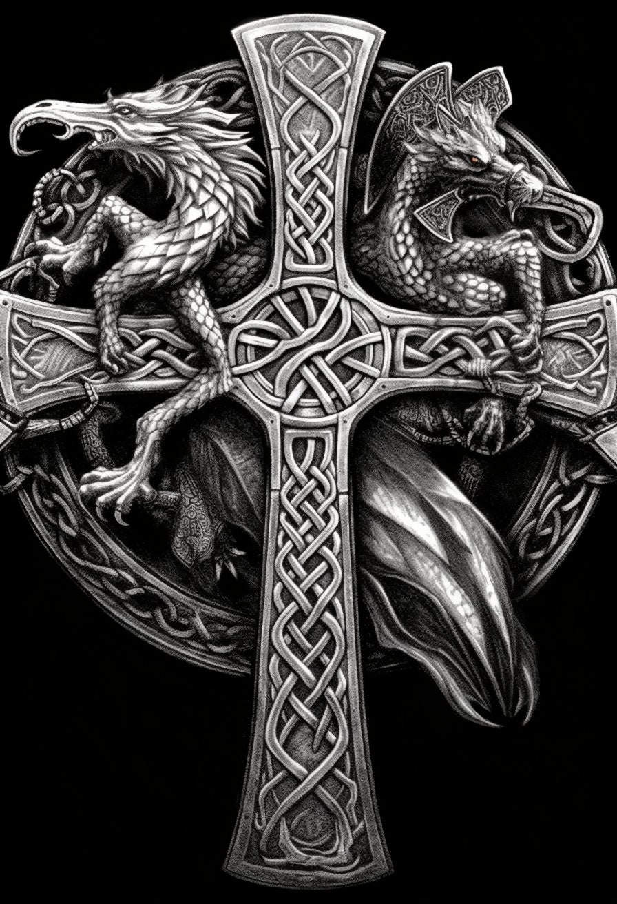 Digital Images of Celtic Cross With Dragons - Etsy