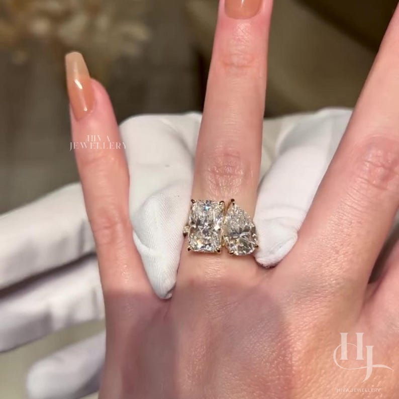 6TCW Pear & Radiant Cut Two Stone Lab Grown Diamond Toi Et Moi Wedding ...