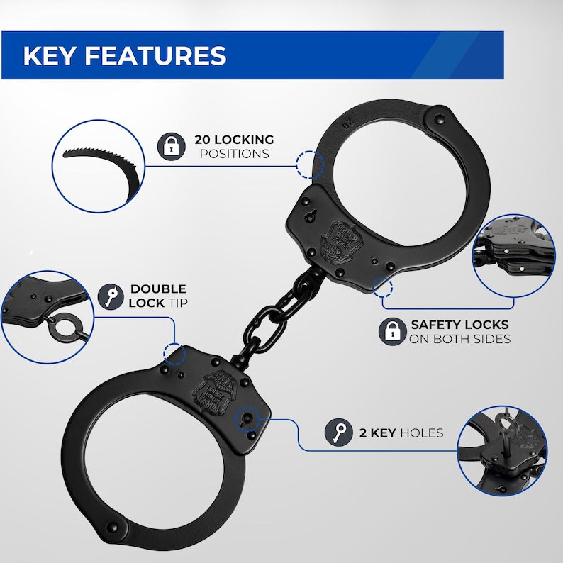 Police Magnum Heavy Duty Steel Handcuffs-double Safety Lock Restraints ...