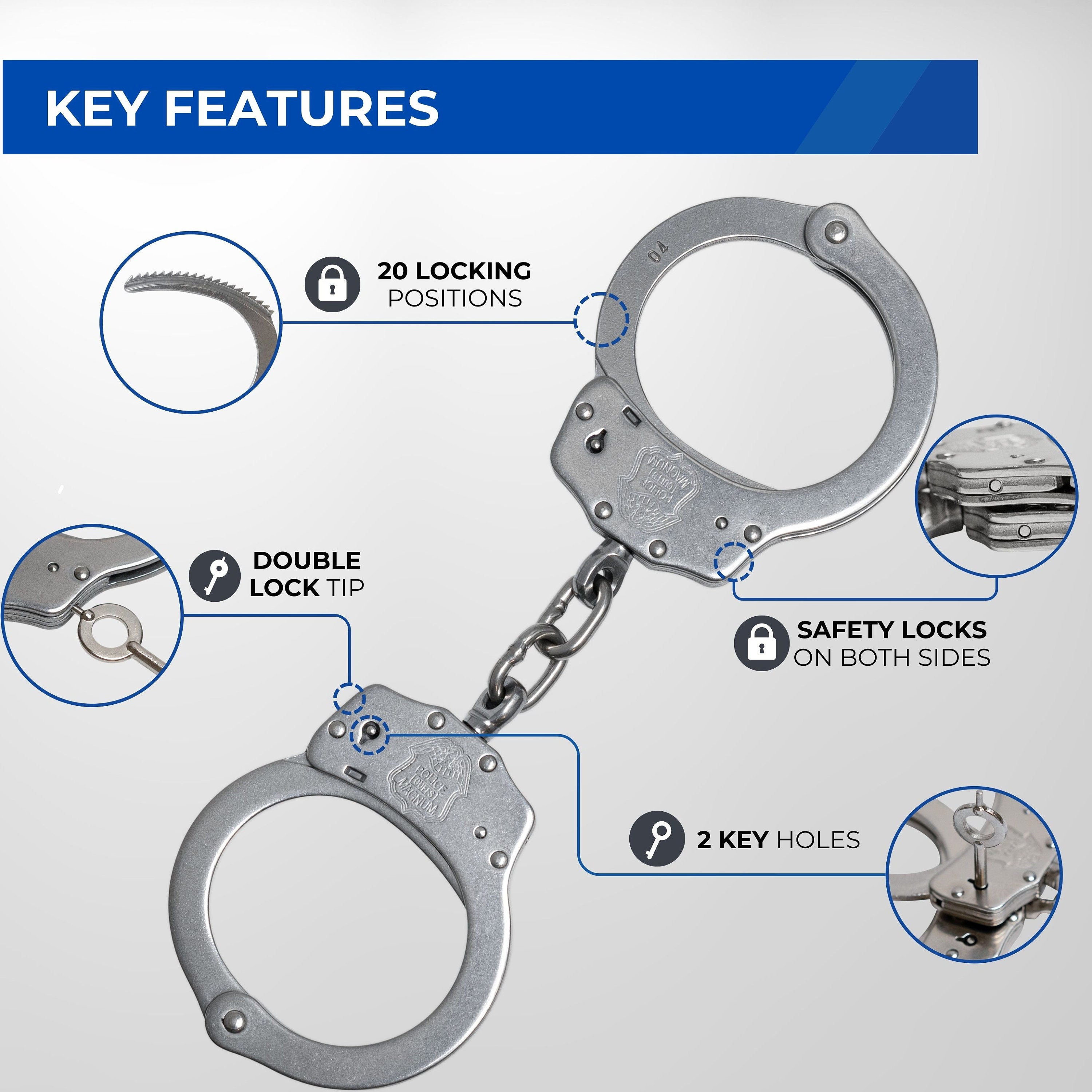 Police Magnum Heavy Duty Steel Handcuffs-double Safety Lock Restraints ...