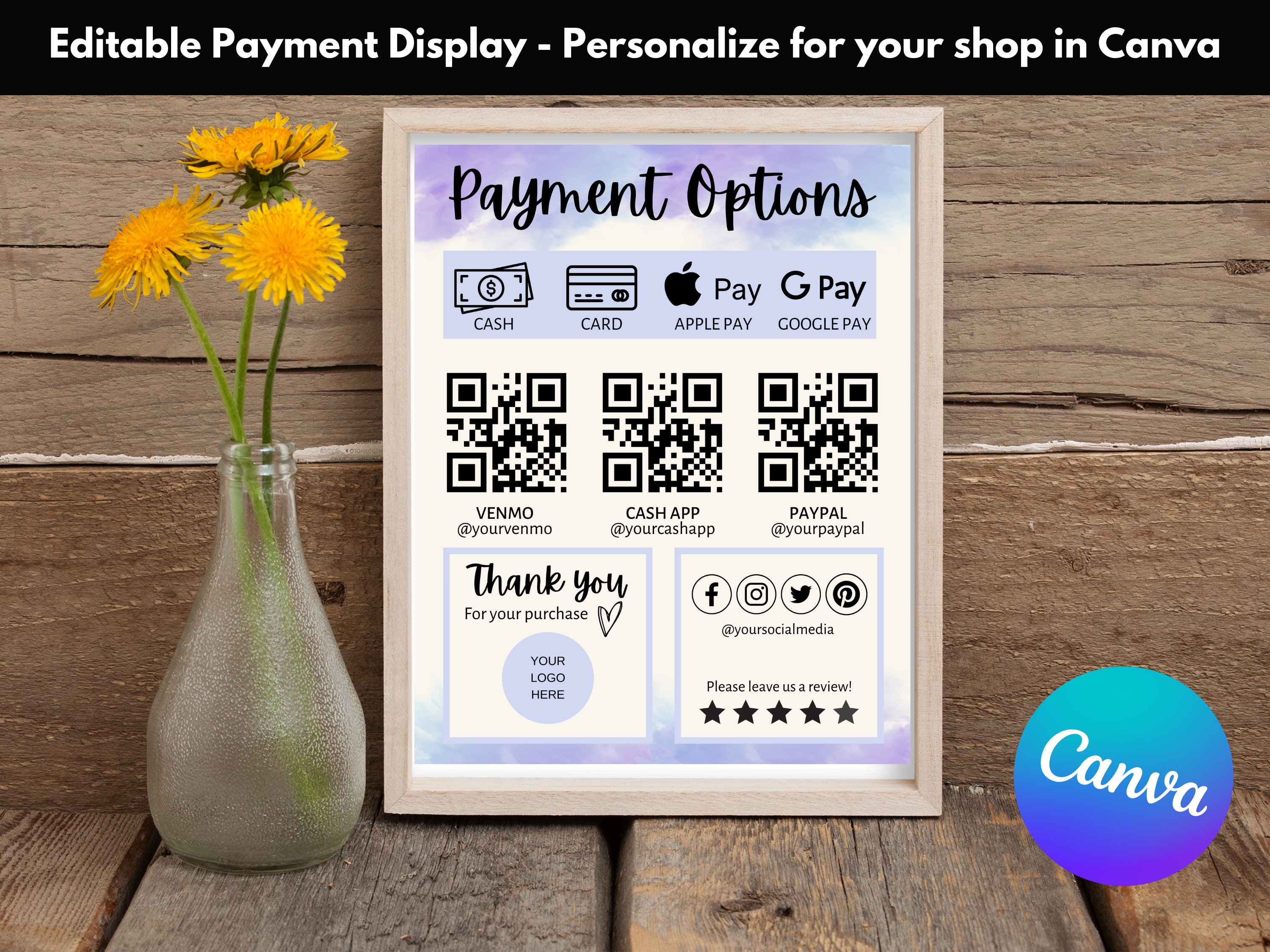 Editable Payment Sign for Business Printable Canva Template Easily ...