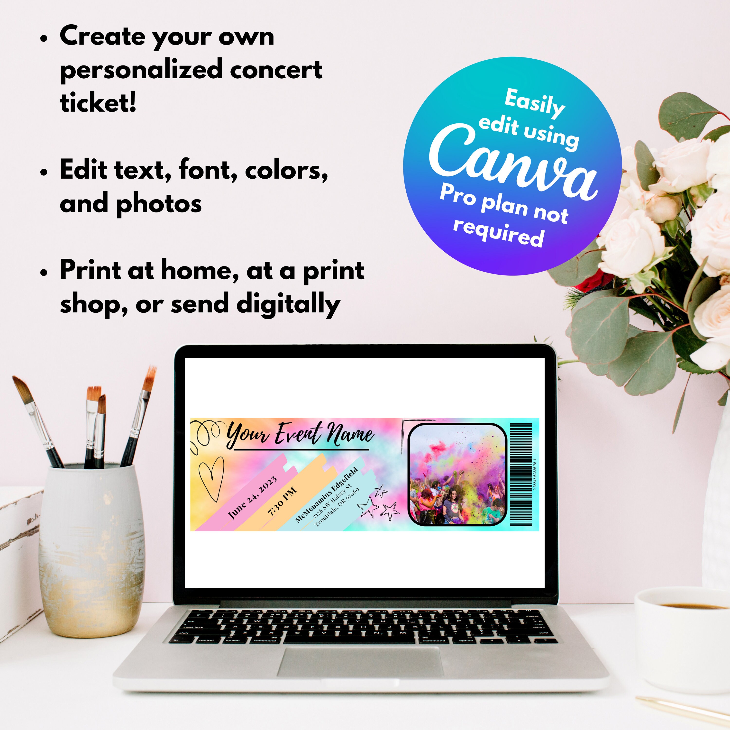 Editable Concert Ticket Tie Dye Concert Ticket Printable Ticket for ...