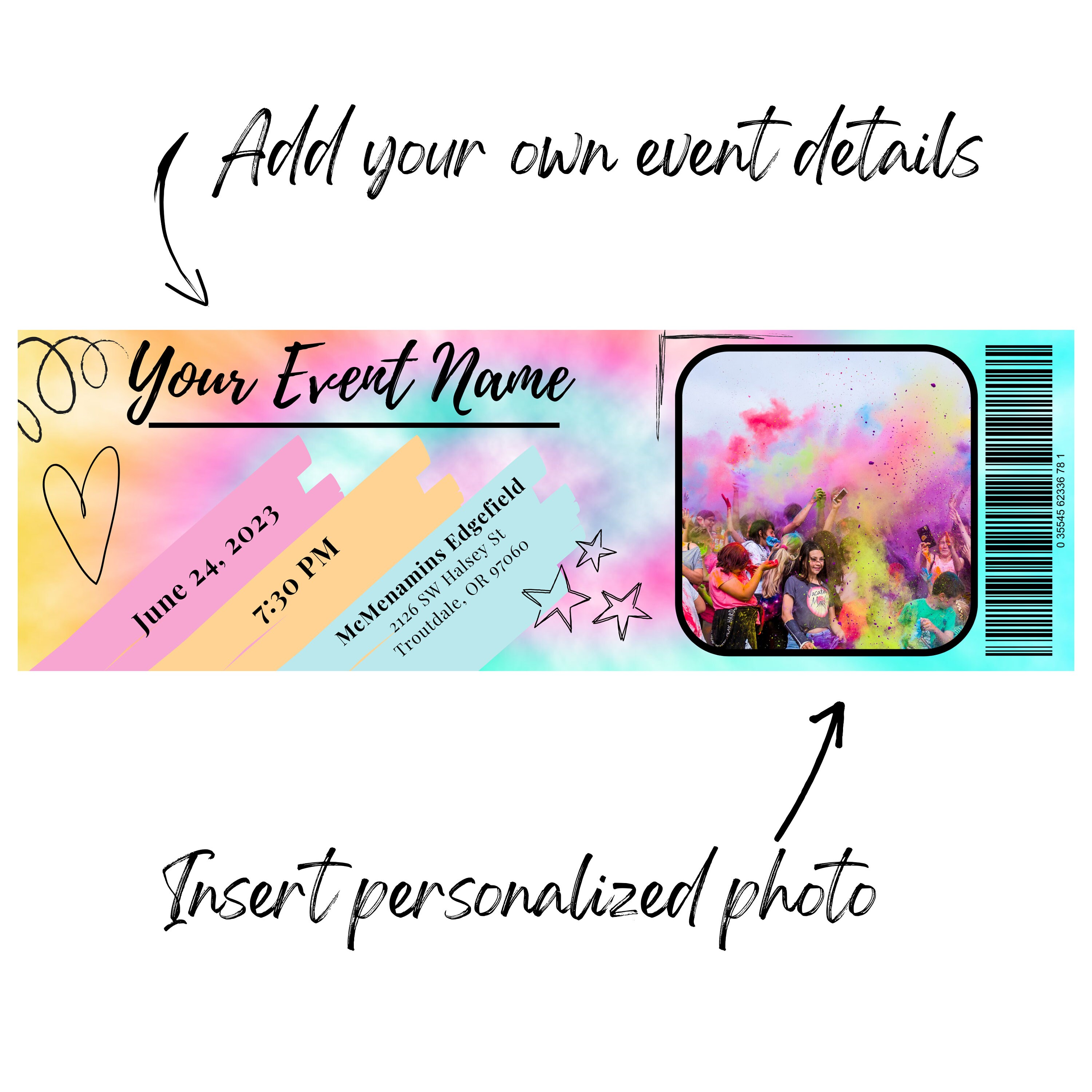 Editable Concert Ticket Tie Dye Concert Ticket Printable Ticket for ...