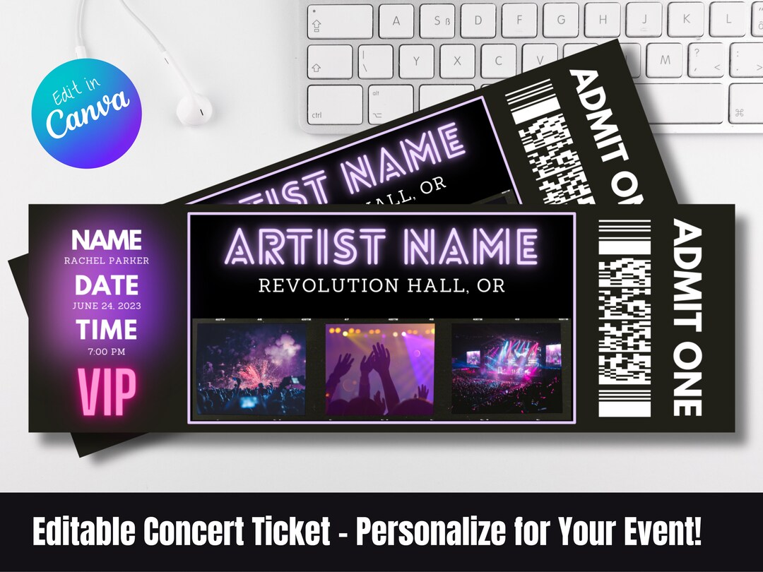 Editable Concert Ticket Black, Pink, and Purple Concert Ticket ...