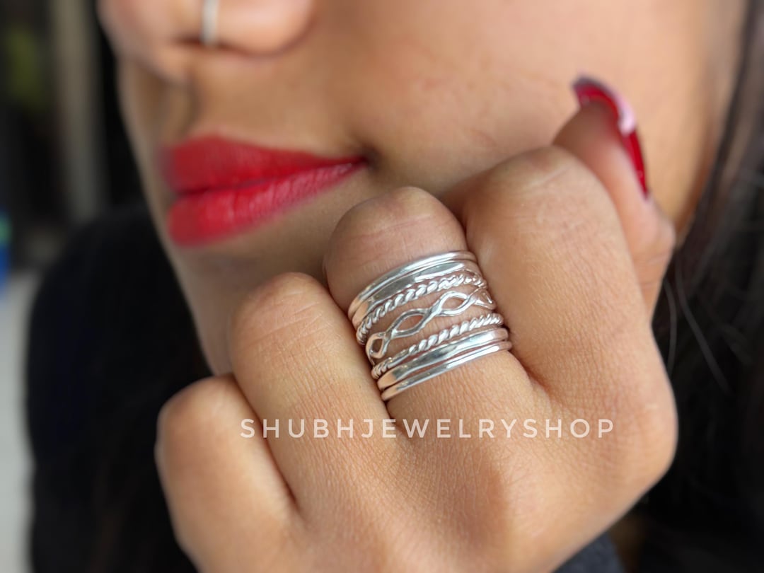 Set of 7 Sterling Silver Stacking Rings, Dainty Sterling Rings,thin ...