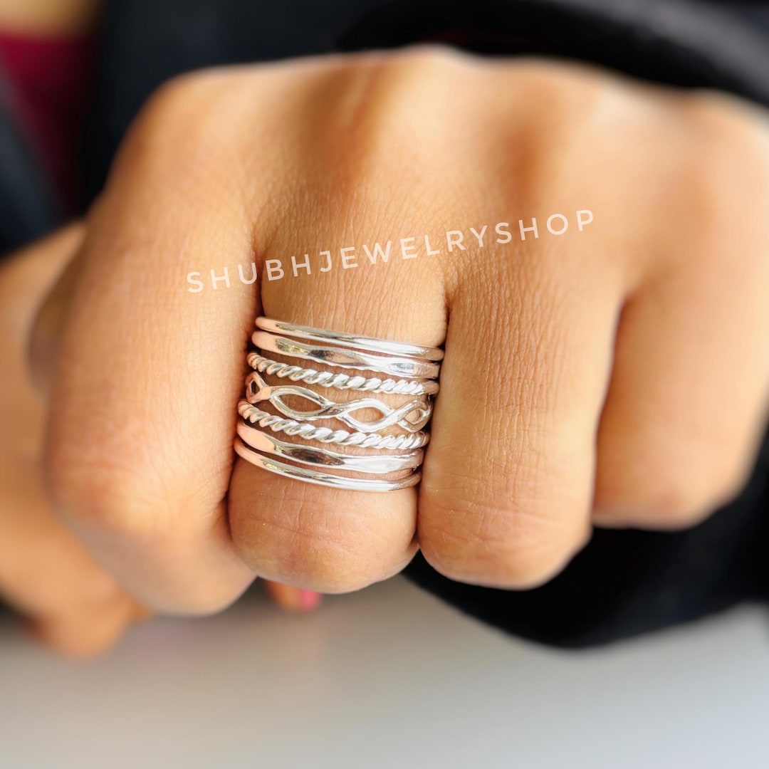 Set of 7 Sterling Silver Stacking Rings, Dainty Sterling Rings,thin Silver Rings, Minimalist ...