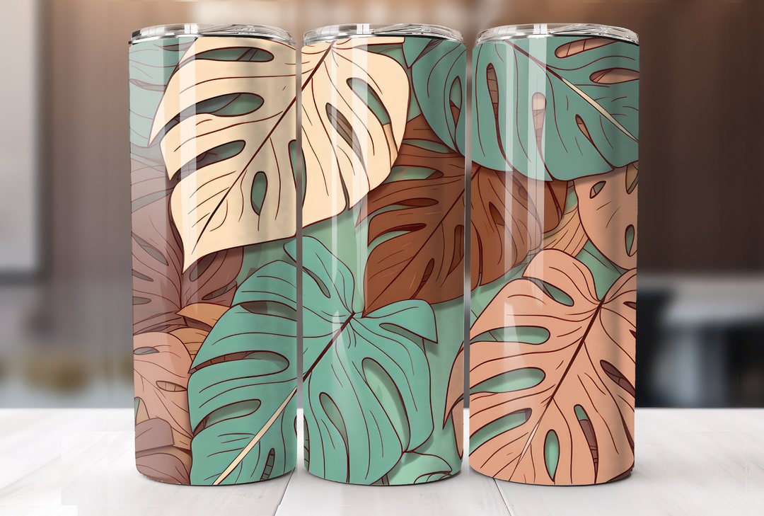 Illustrated Monstera Leaves Tumbler Wrap Design for - Etsy