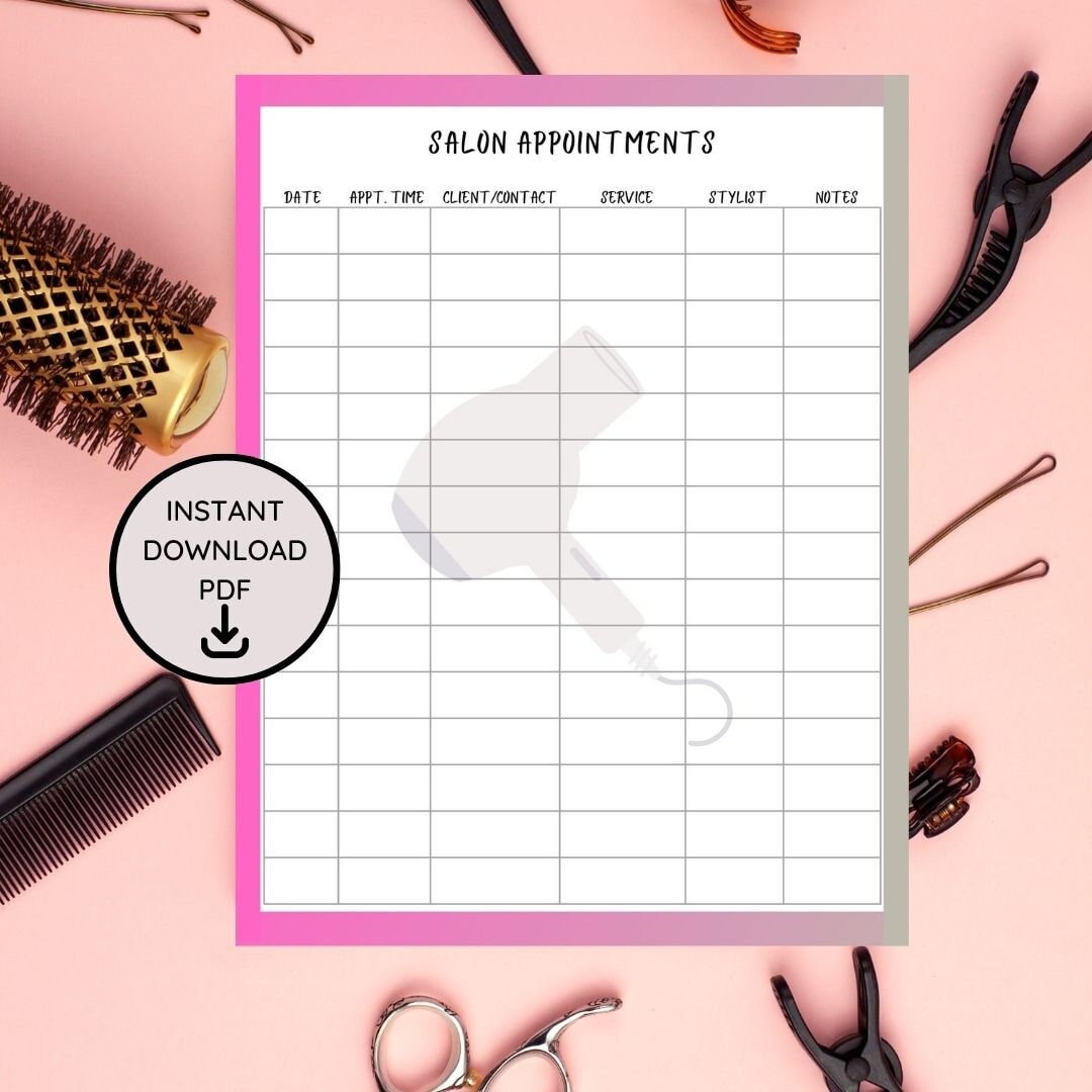 Editable Salon Appointment Log | Hairdressing Appointment Book | Small ...