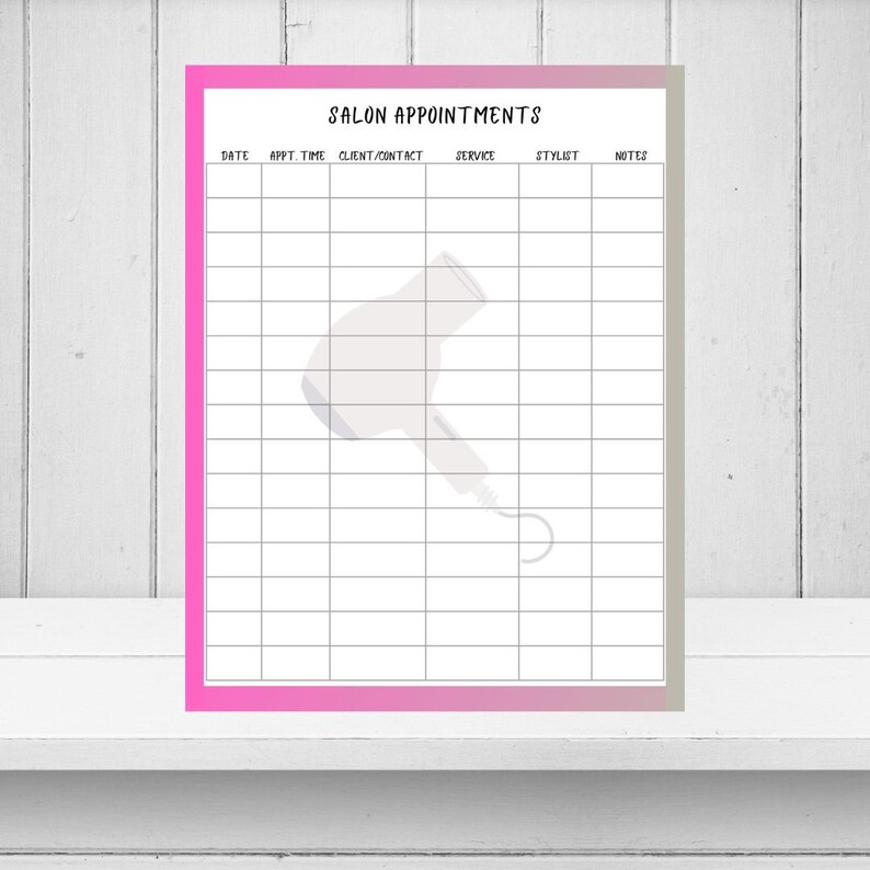 Editable Salon Appointment Log | Hairdressing Appointment Book | Small ...