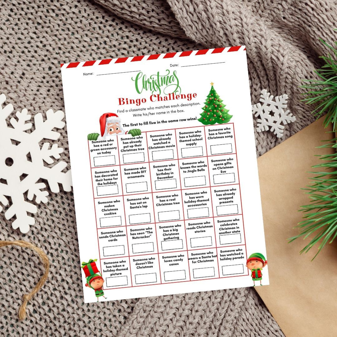 Fun Teacher Printable Christmas Bingo Challenge Worksheet, Class ...
