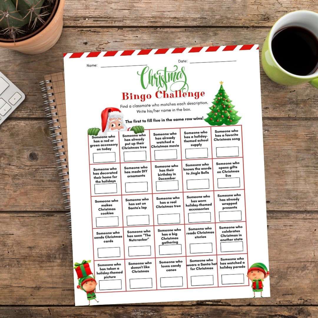 Fun Teacher Printable Christmas Bingo Challenge Worksheet, Class ...
