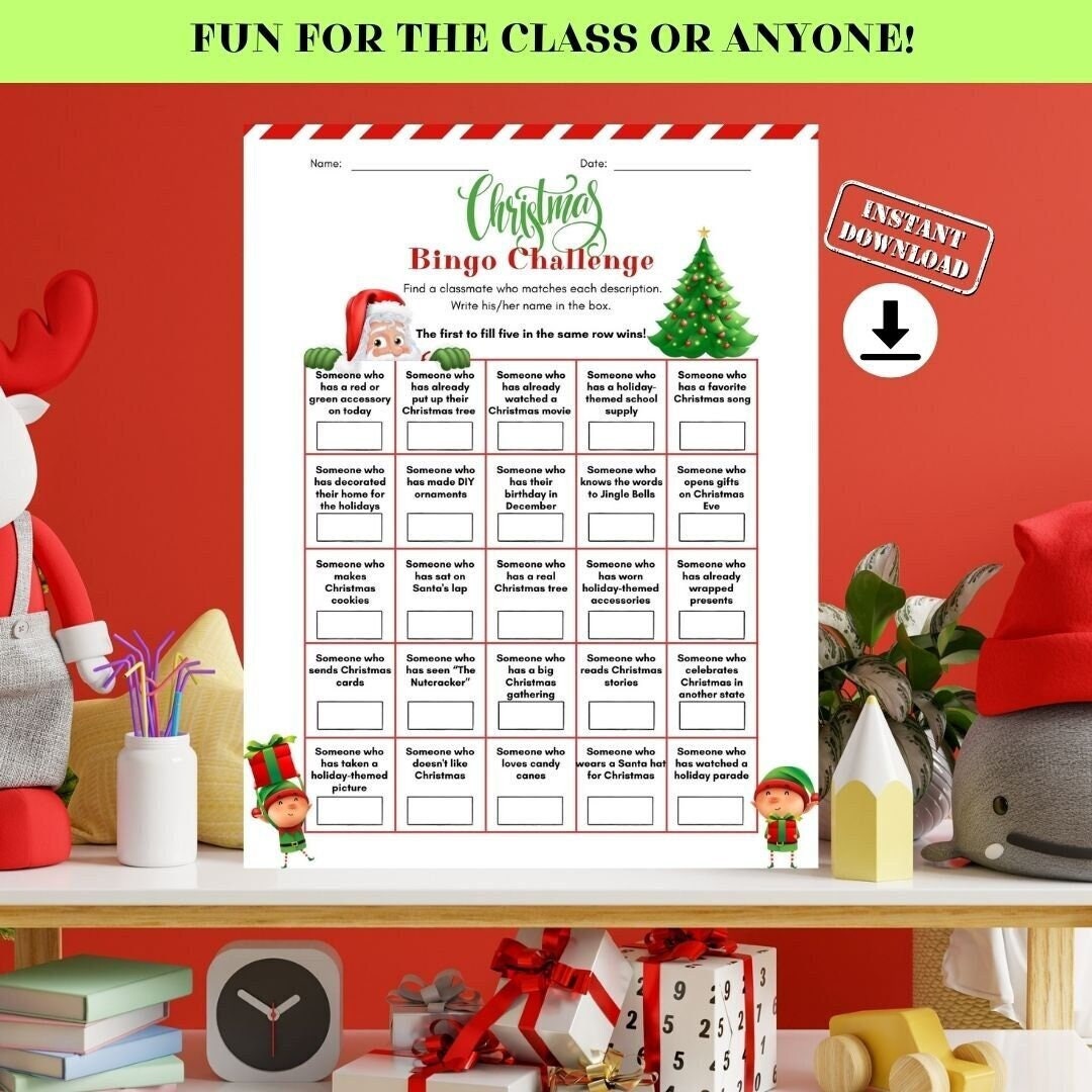 Fun Teacher Printable Christmas Bingo Challenge Worksheet, Class ...