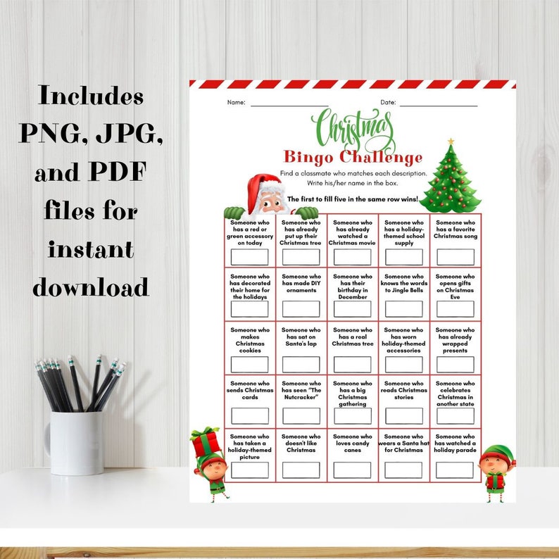 Fun Teacher Printable Christmas Bingo Challenge Worksheet, Class ...