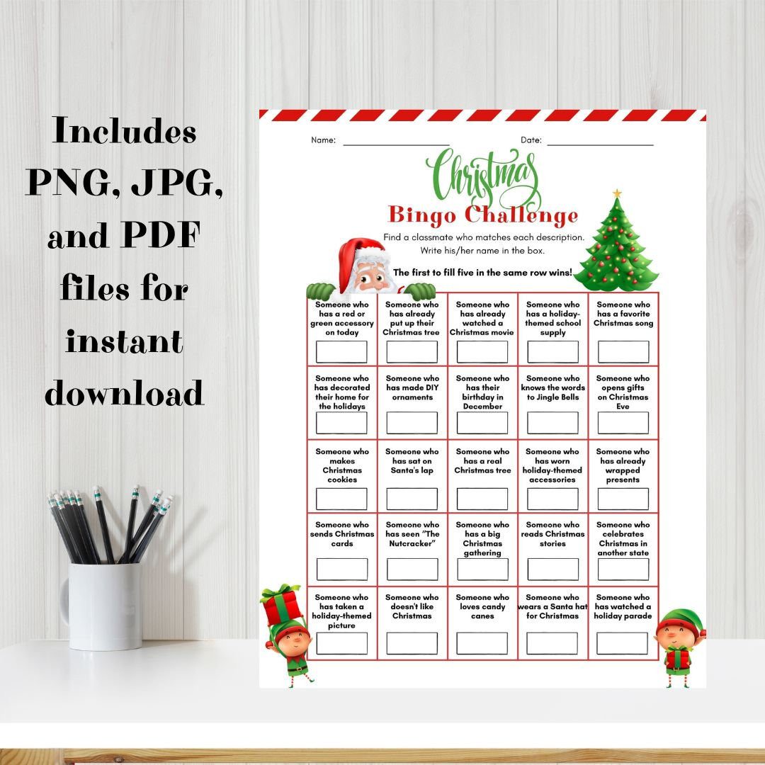 Fun Teacher Printable Christmas Bingo Challenge Worksheet, Class ...
