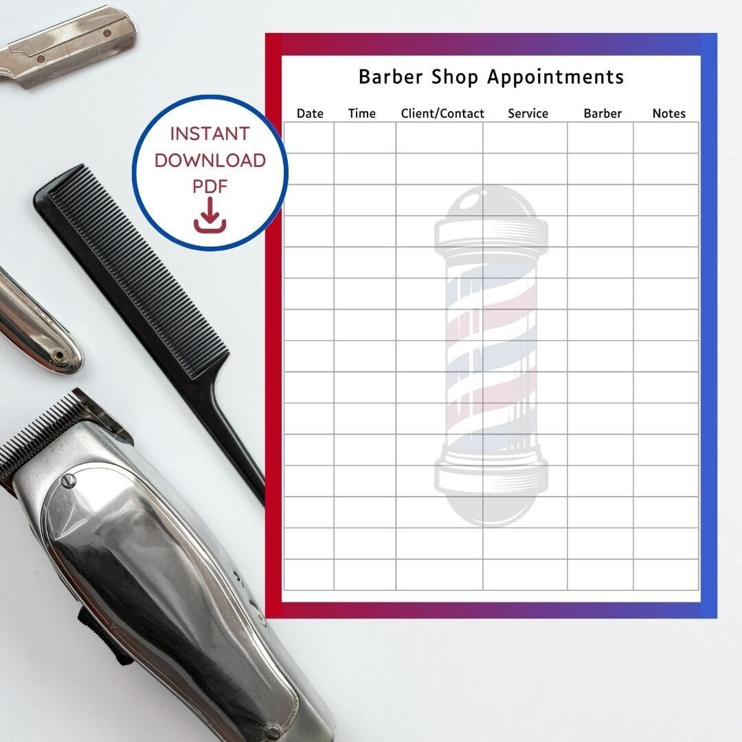 Editable Barber Appointment Log | Appointment Scheduler | Small ...