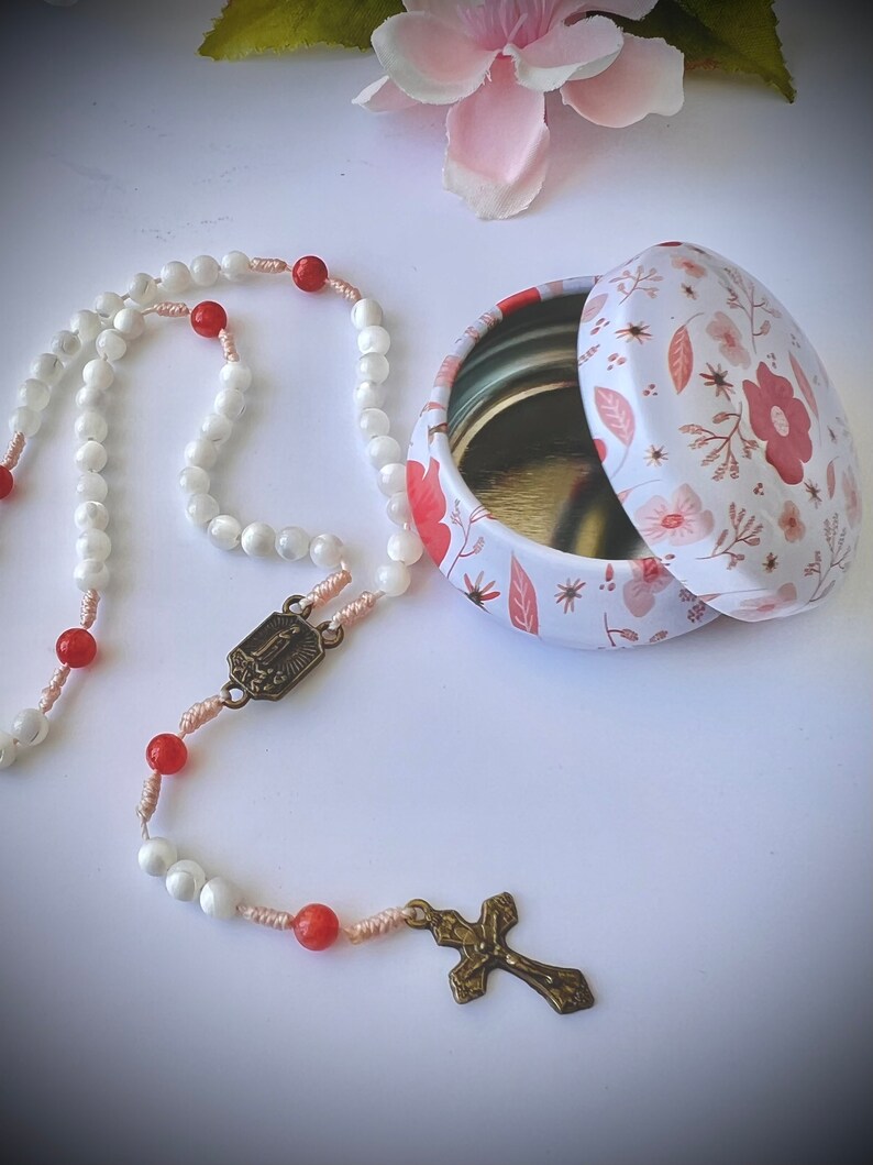 Tiny Mother of Pearl Pocket Rosar 3.5mm Beads and Pink Jade - Etsy