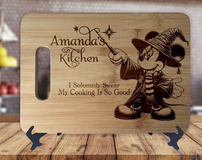 Wizarding Mickey Hand Drawn Design Personalized Cutting Board Chopping ...
