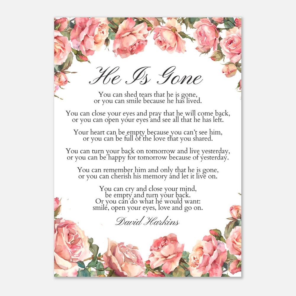 He is Gone Poem by David Harkins, Wall Art Gift, A Letter From Heaven ...