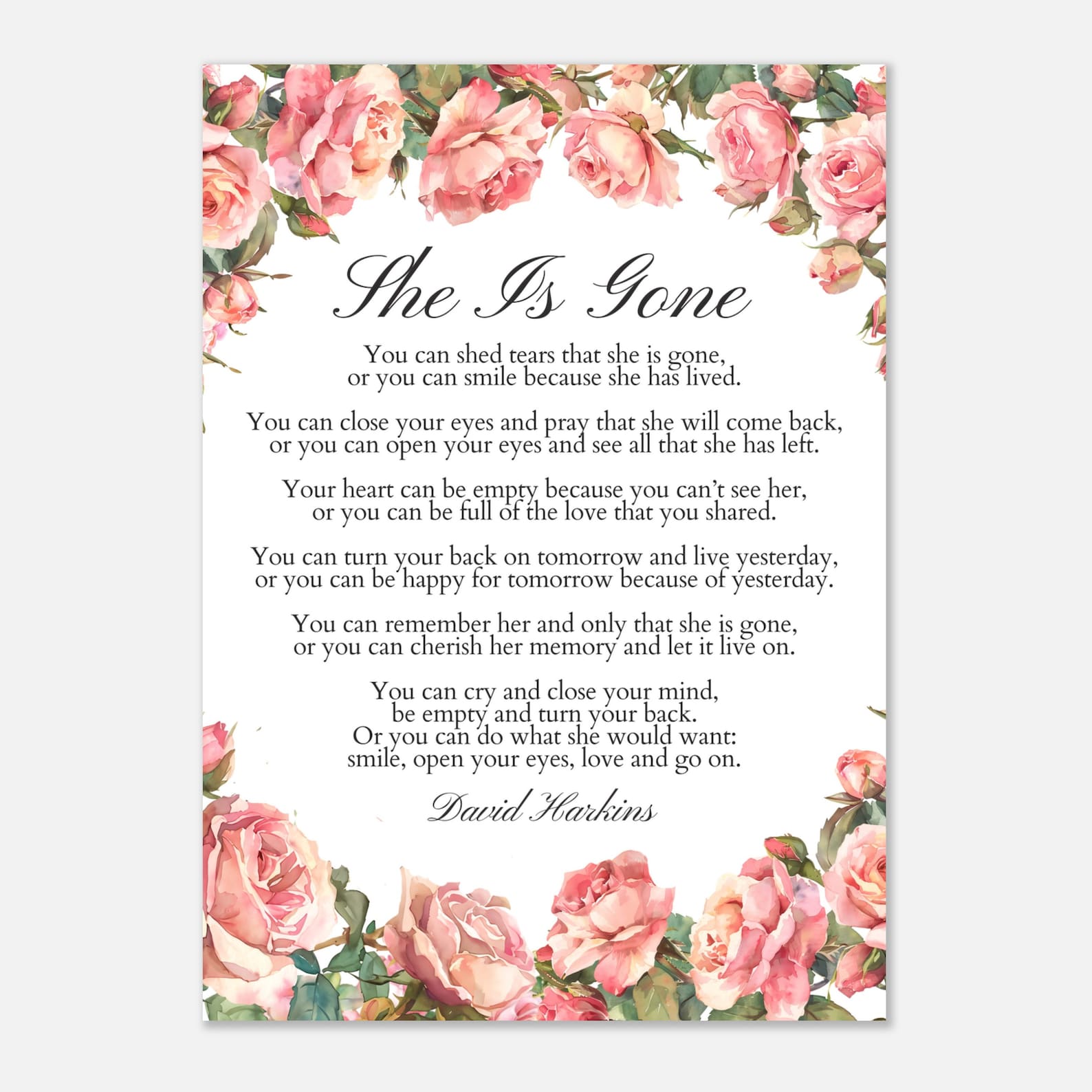 She is Gone Poem by David Harkins, Wall Art Gift, A Letter From Heaven ...