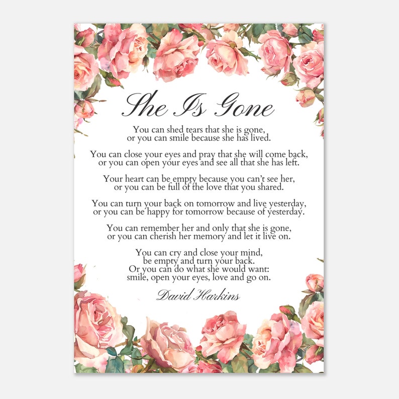 She is Gone Poem by David Harkins, Wall Art Gift, A Letter From Heaven ...