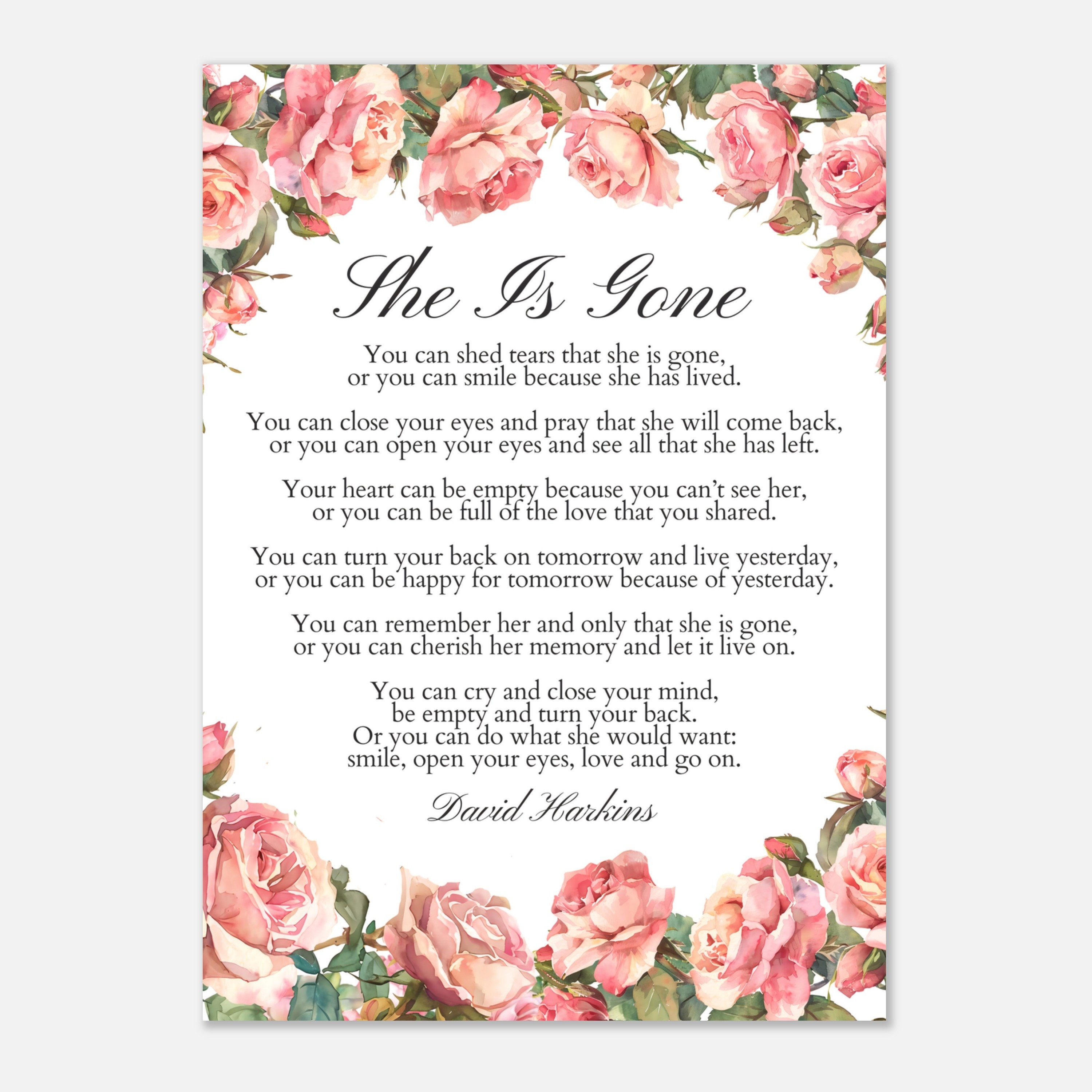 She is Gone Poem by David Harkins, Wall Art Gift, A Letter From Heaven ...