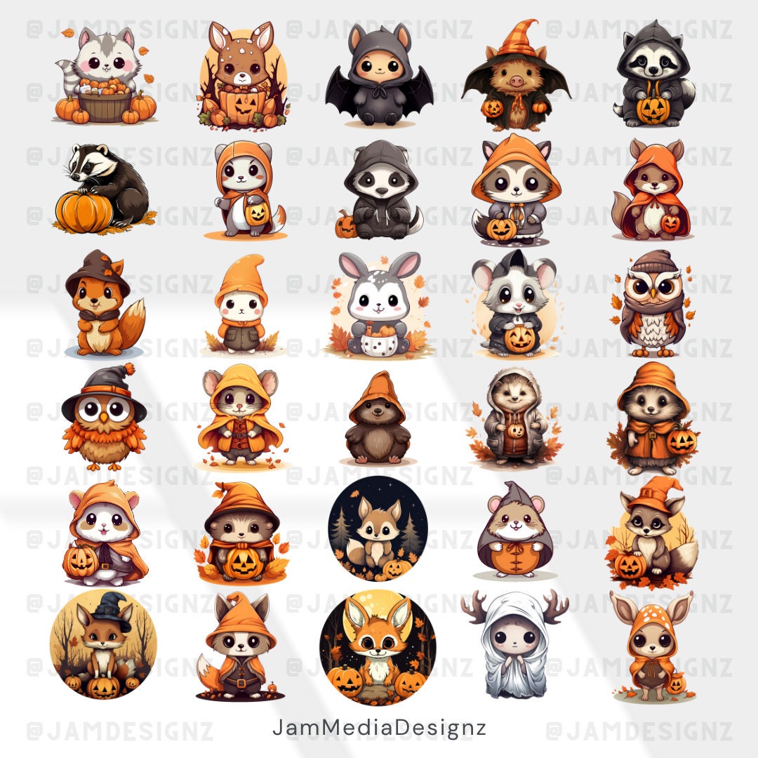 Halloween Woodland Animals Clipart forest Animals fox - Etsy