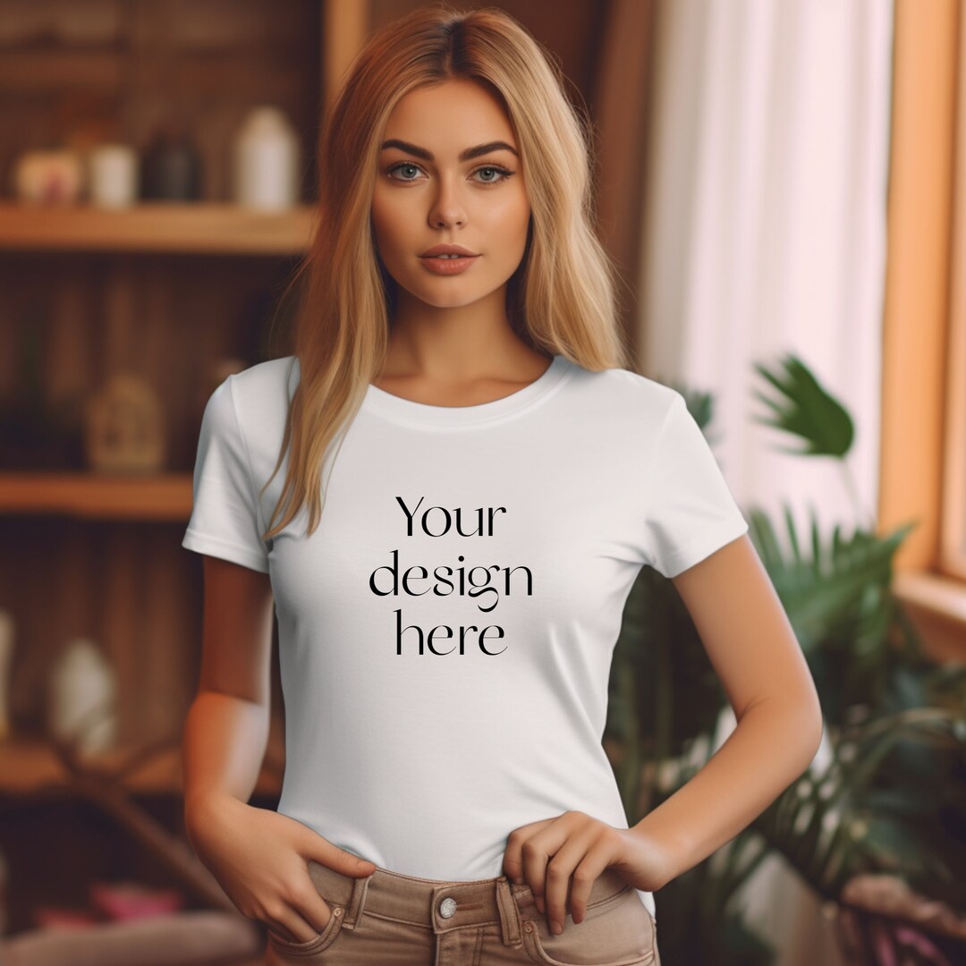 White T-shirt Mockup on Female Model - Etsy