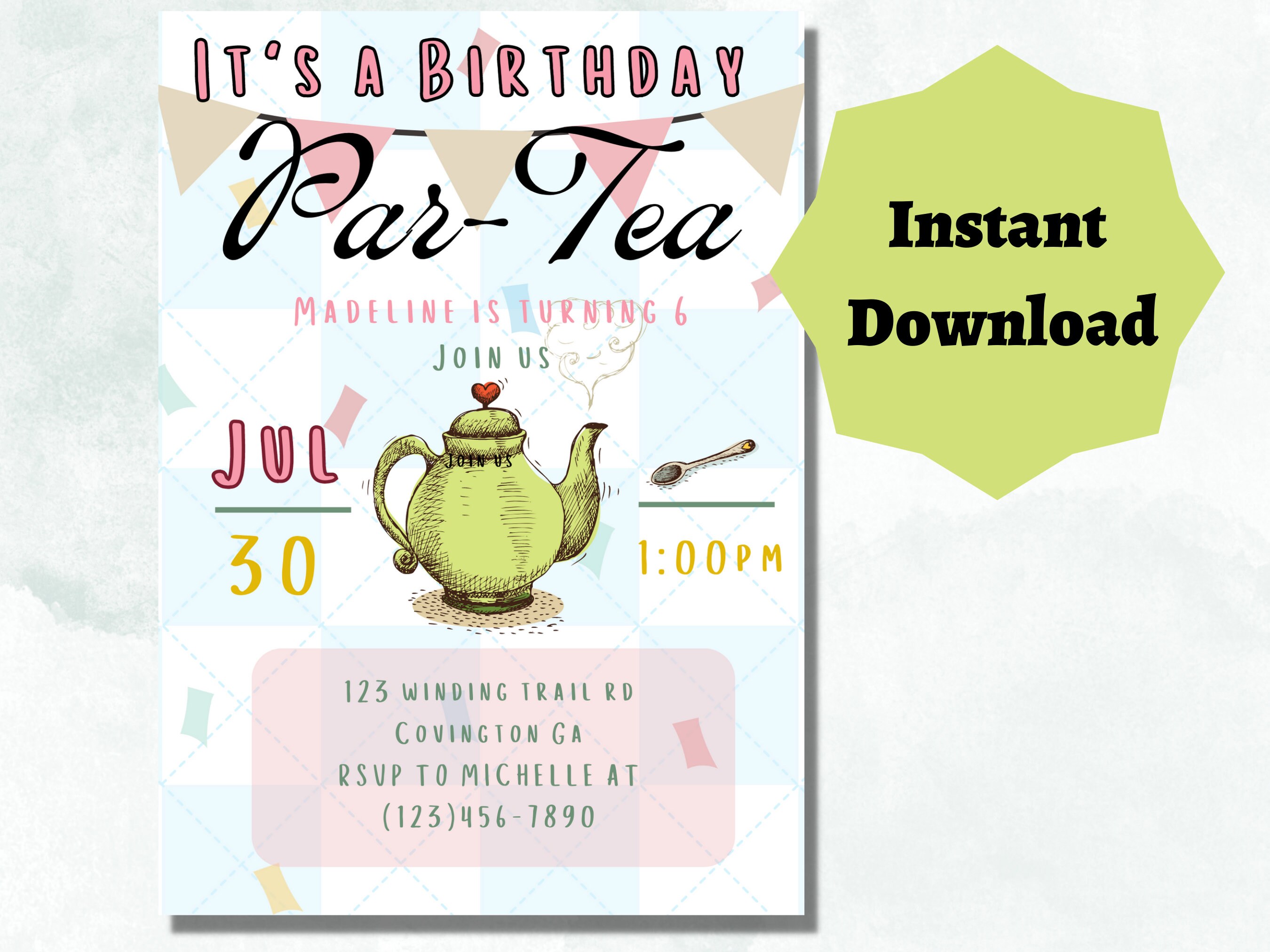 Birthday Tea Party Invitation - Etsy