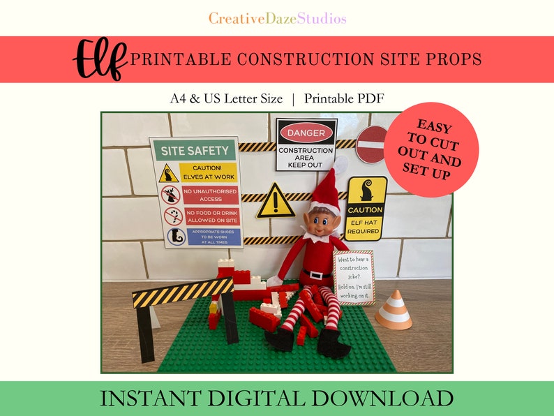 Printable Elf Construction Site Props, Christmas Elf Builder Props, Easy Elf Ideas, Funny ...