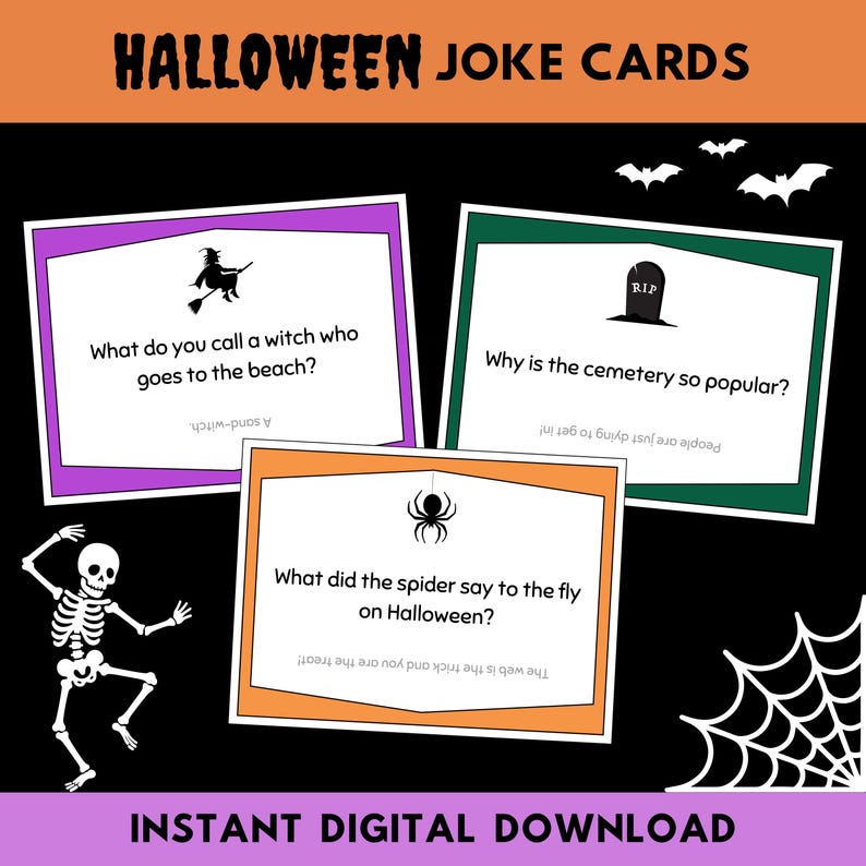 40 Halloween Joke Cards Printable, Funny Halloween Lunch Box Jokes ...