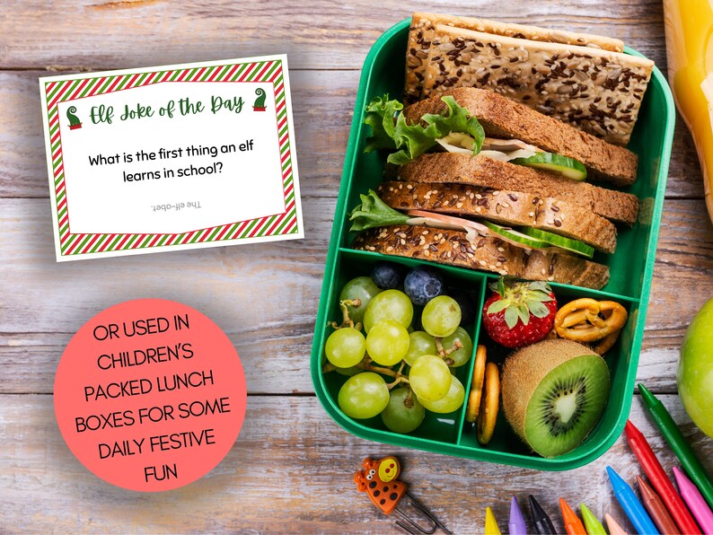40 Christmas Elf Joke Cards Printable, Christmas Lunch Box Jokes ...