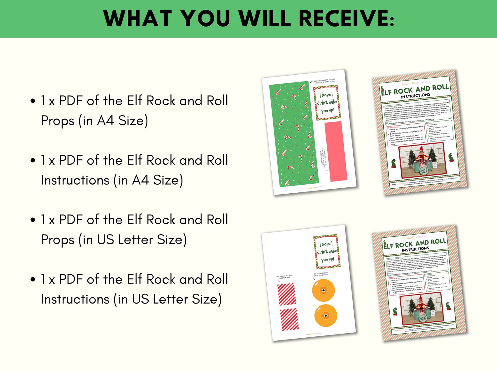 Printable Elf Rock and Roll Props, Christmas Elf Rockstar Scene, Elf ...