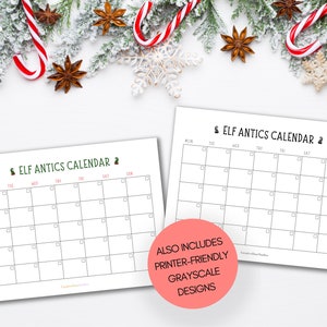 Printable Elf Planning Calendar, Printable Elf Calendar PDF, December ...