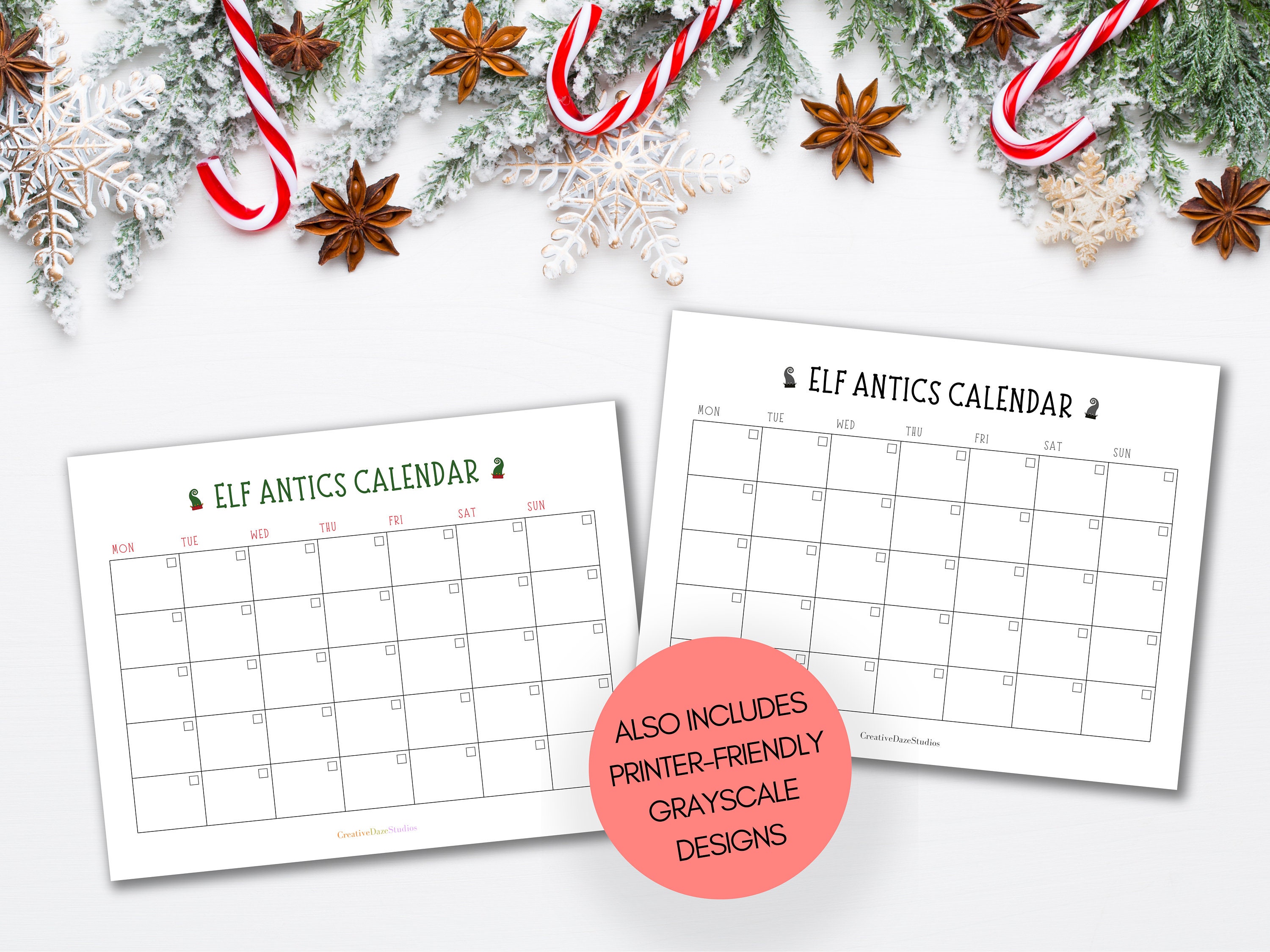 Printable Elf Planning Calendar, Printable Elf Calendar PDF, December ...