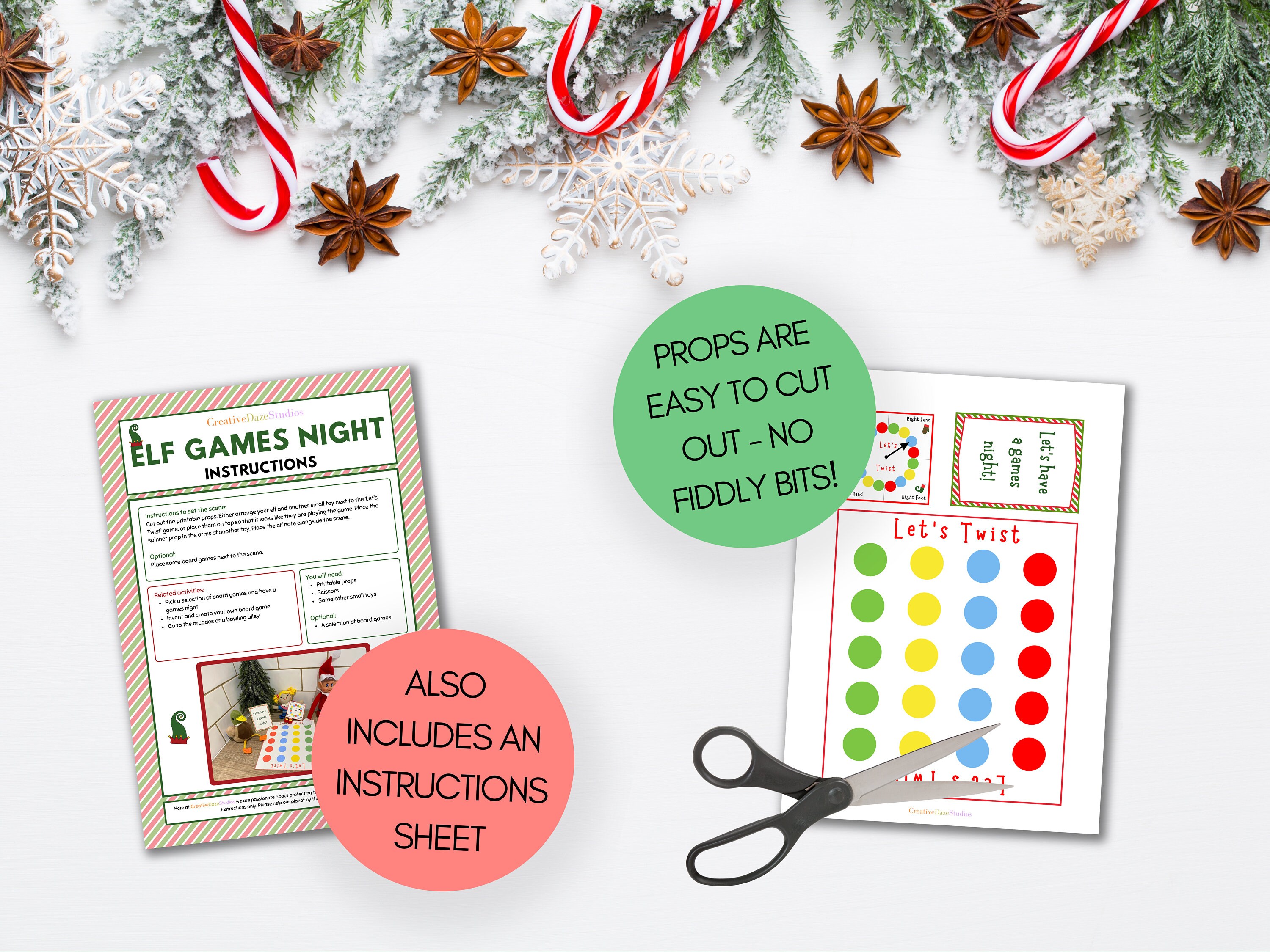 Printable Elf Games Night Props, Christmas Elf Twister Printable Game ...