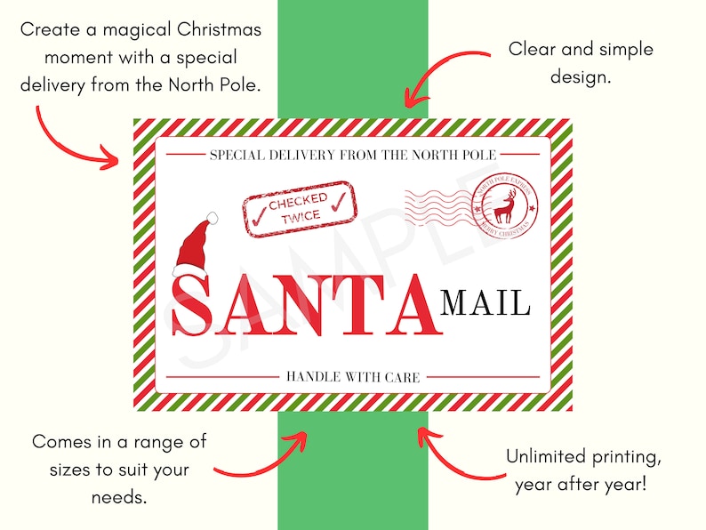 Santa Shipping Label, Printable PDF, Santa Mail, Santa Postage Label ...