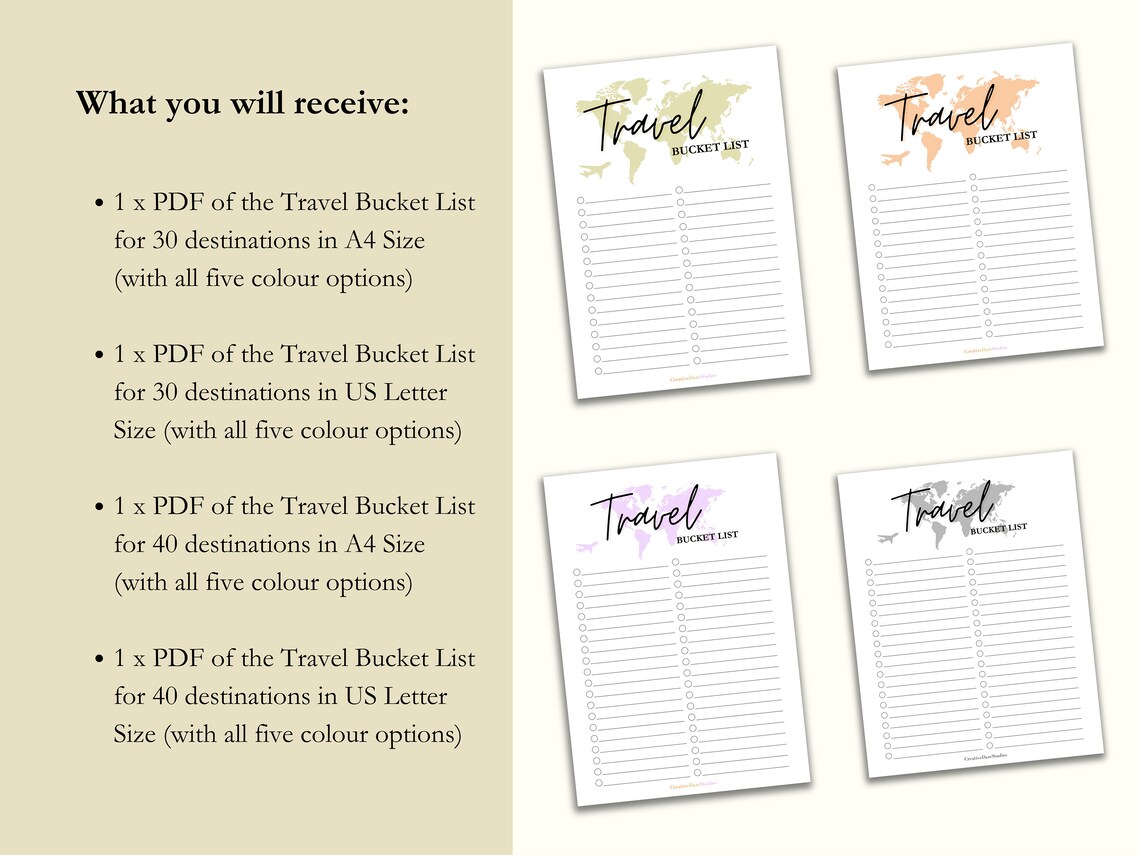 Travel Bucket List Printable PDF, Instant Digital Download, Travel ...