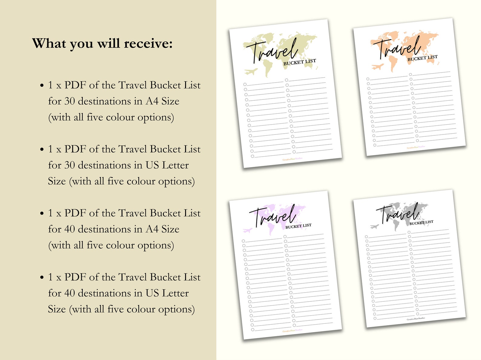 Travel Bucket List Printable PDF, Instant Digital Download, Travel ...