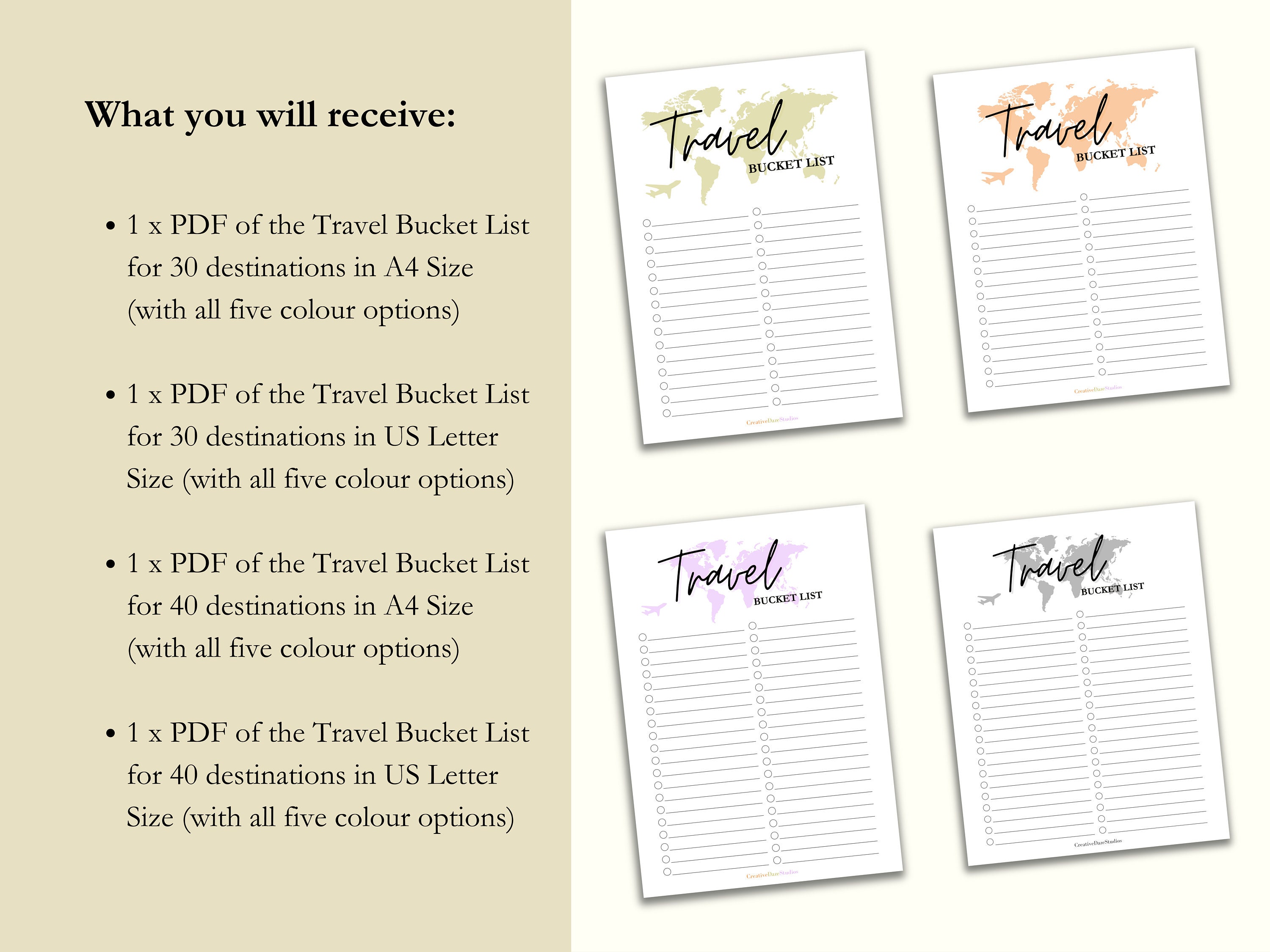 Travel Bucket List Printable PDF, Instant Digital Download, Travel ...